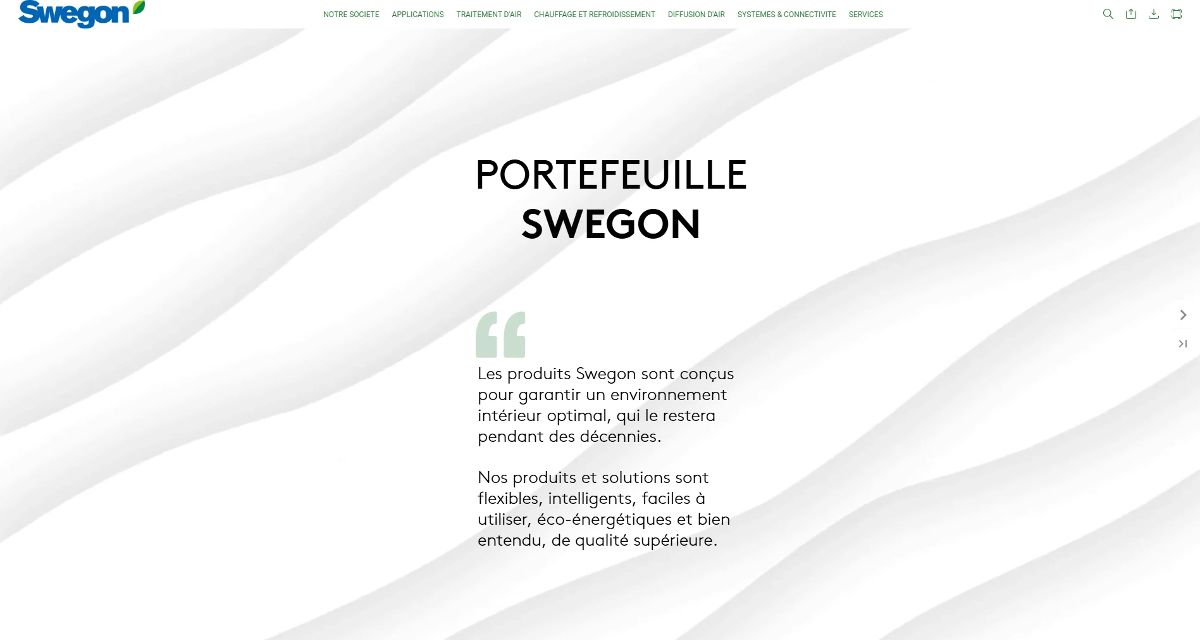 Swegon - Portefeuille des produits